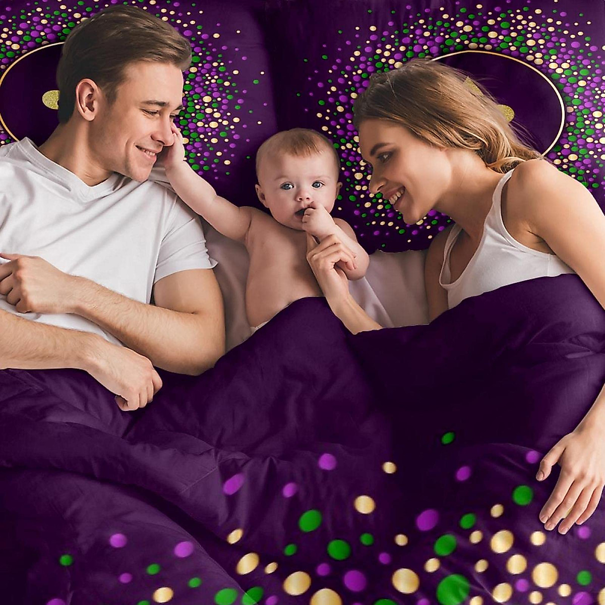 Wu5dra Duvet Covers Set Queen Size Mardi Gras Golden Glitter Fleur De Lis - Soft and Breathable Microfiber Comforter Bedding Set with Zipper Closure for Kids Women Men, 1 Duvet Cover 2 Pillowcase