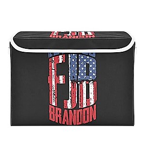 innewgogo Brandon Patriotic American Flag Storage Bins with Lids for Organizing Decorative Callapsible Storage Basket with Handles Oxford Cloth Storage Cube Box for Dog Toys