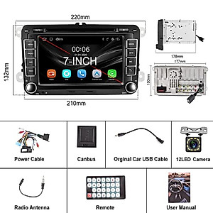 Double Din Car Stereo for VW Jetta Passat Tiguan CC Golf with Apple Carplay&Android Auto 7” HD Touchscreen Head Unit Support DVD GPS Bluetooth FM Car Radio with Backup Camera+ Steering Wheel Controls