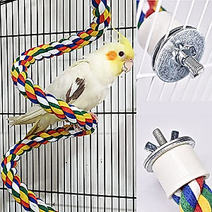 Bird Cage Rope Perch, Parrot Multicolor Flexible Rope Perch, Rope Bungee Bird Toys for Parakeets Cockatiels, Conures, Lovebirds, Finches (39.4 Inch)