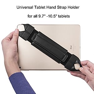 joylink Universal Tablet Hand Holder Strap, 360 Degrees Swivel LeathJer Handle Grip with Elastic Belt, Secure & Portable for 10.1" Tablets (Samsung Asus Acer iPad etc), Black