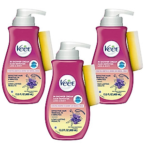 Veet Sensitive Formula with Aloe Vera In Shower 13.5 Fl Oz. Hair Removal Cream for Legs & Body (3 Pack)