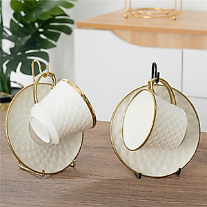 Paisu Tea Cup Organizer Tea Cup Organizer Shelf The Bird Organizer Iron Basket Plate Display Stand Teacup Holder Mug Storage(Single Cup Holder Threaded Gold)