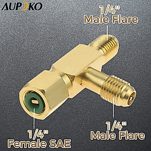Aupoko Quick Coupler Access Tee, 1/4'' Valves Core Tee Adapter with Swivel Connector, Fits for Gauge Deep Vacuum Pump Manifold