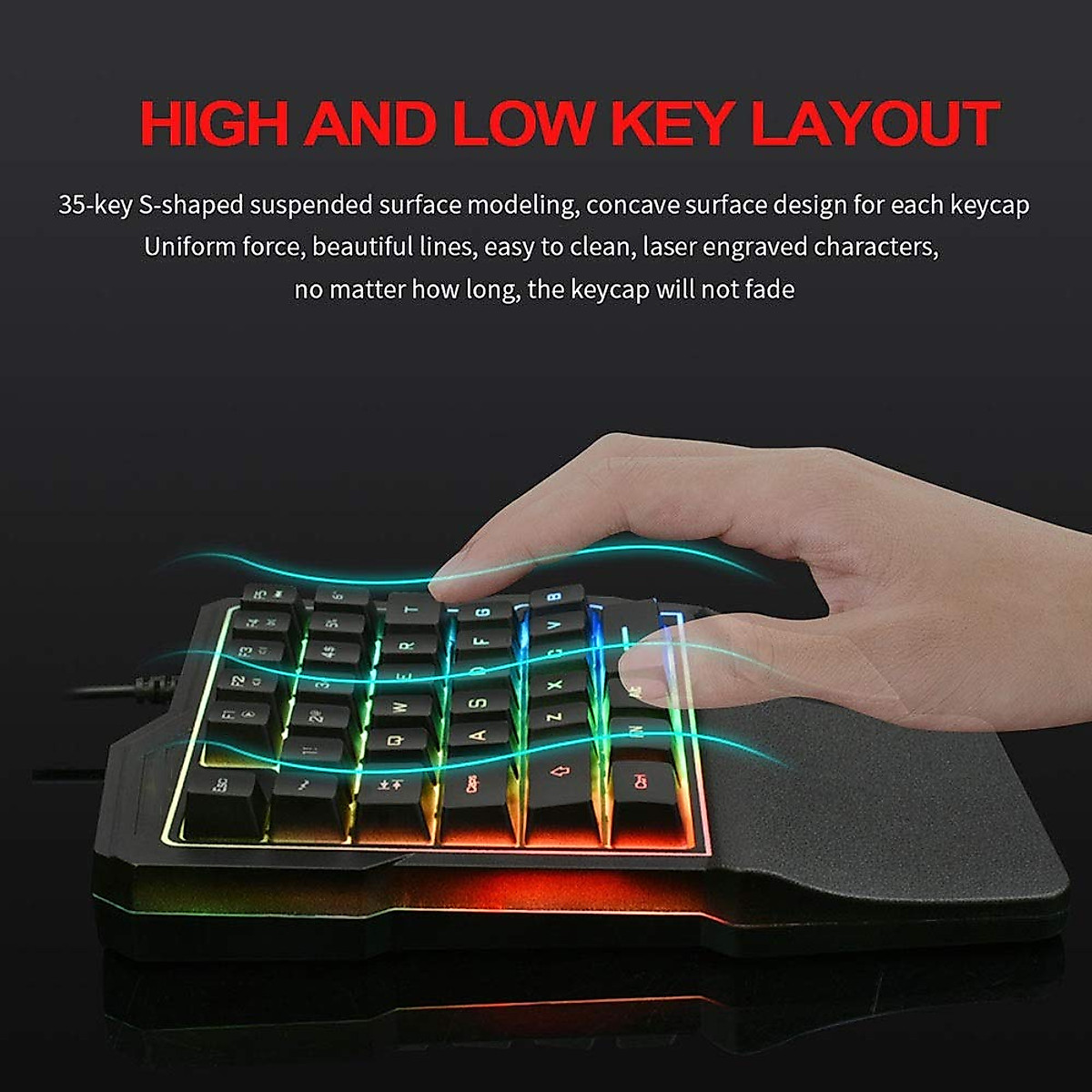 whdz USB Wired Mechanical Feeling Keyboard Mouse Set Ergonomic Single Hand Gaming Keyboard and Backlit Mouse Combo with Wrist Rest Support