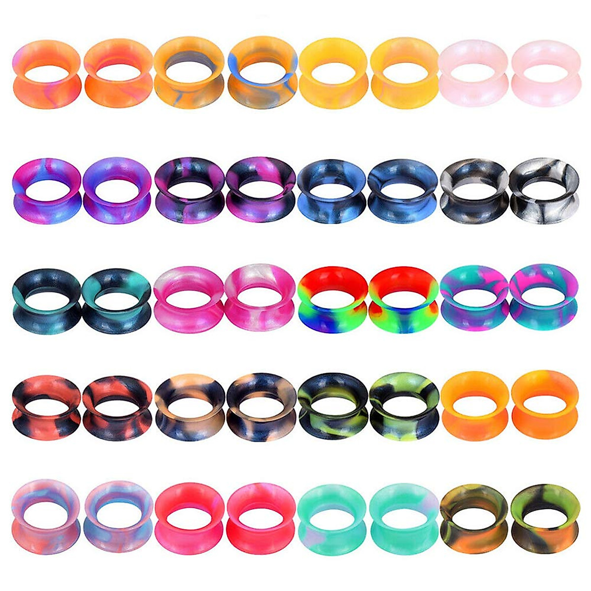 Longbeauty 40PCS Soft Silicone Ear Gauges Flesh Tunnels Plugs Stretchers Expander Camouflage Pattern Ear Piercing 2g-16mm