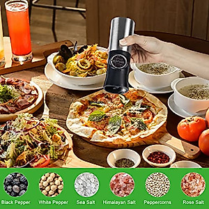 Qoosea Gravity Salt and Pepper Grinder Set, 2 Pack Electric Pepper Grinder Set with LED Light, Stainless Steel Automatic Pepper Grinder Mill Battery Powered, Adjustable Coarseness, One Hand Operated