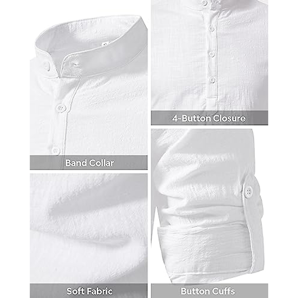 Hakjay Cotton Linen Shirts for Men Casual Shirts Long Sleeve Henley Beach Shirts Hawaiian T Shirts for Men White Large