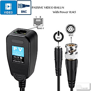 VIMVIP HD-CVI/TVI/AHD Passive Video Balun with Power Connector and RJ45 CAT5 Data Transmitter 1 Pair