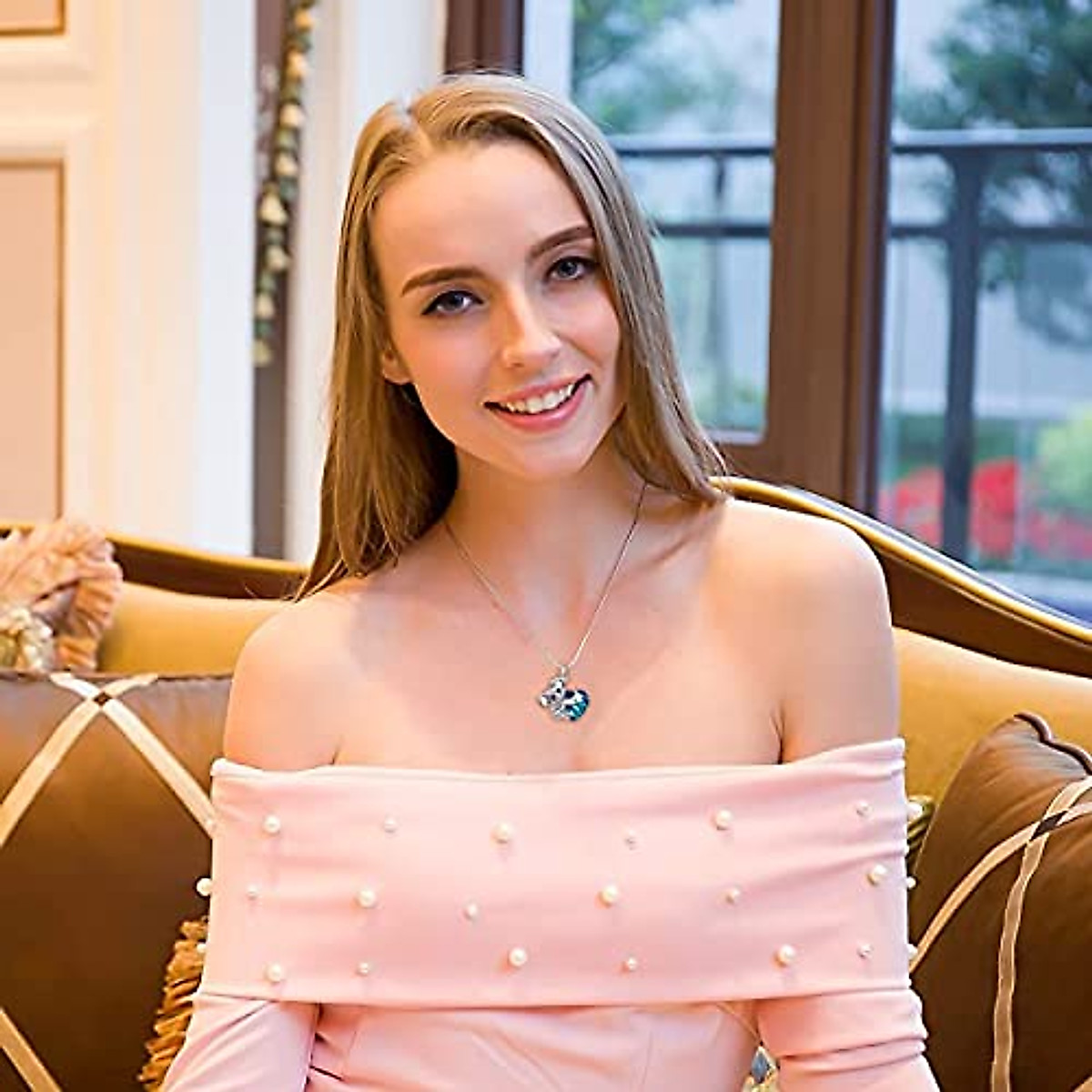 Yissw Blue Love Gemstone Bear Koala Crystal Animal Pendant for Women Jewelry Gifts