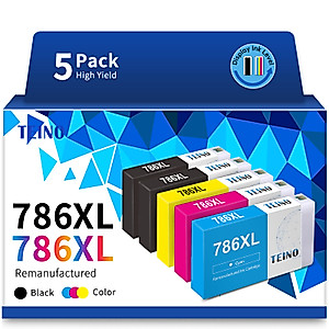 TEINO Remanufactured Ink Cartridge Replacement for Epson 786XL 786 XL T786XL use with Epson Workforce Pro WF-4630 WF-5690 WF-5620 WF-5110 WF-5190 WF-4640 (Black, Cyan, Magenta, Yellow, 5-Pack)