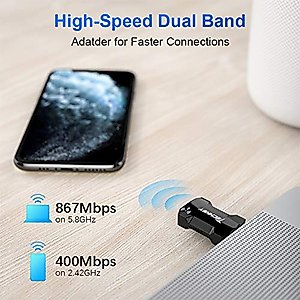 USB WiFi Adapter 1200Mbps for PC, Techkey Mini Wireless Network Adapter USB 3.0 WiFi 802.11 ac with Dual Band 2.4GHz/300Mbps, 5GHz/866Mbps for Desktop Laptop Windows XP/7/8/8.1/10/ Mac OS