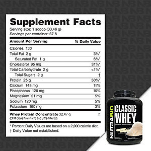 NutraBio Classic Whey Protein Powder- 25G of Protein Per Scoop - Full-Spectrum Amino Acid Profile - No Fillers, Artificial Colors, Preservatives - Low Glycemic Index - Creamy Vanilla, 5 Pounds