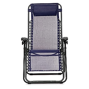 Amazon Basics Outdoor Textilene Adjustable Zero Gravity Folding Reclining Lounge Chair with Pillow, 26", Navy Blue