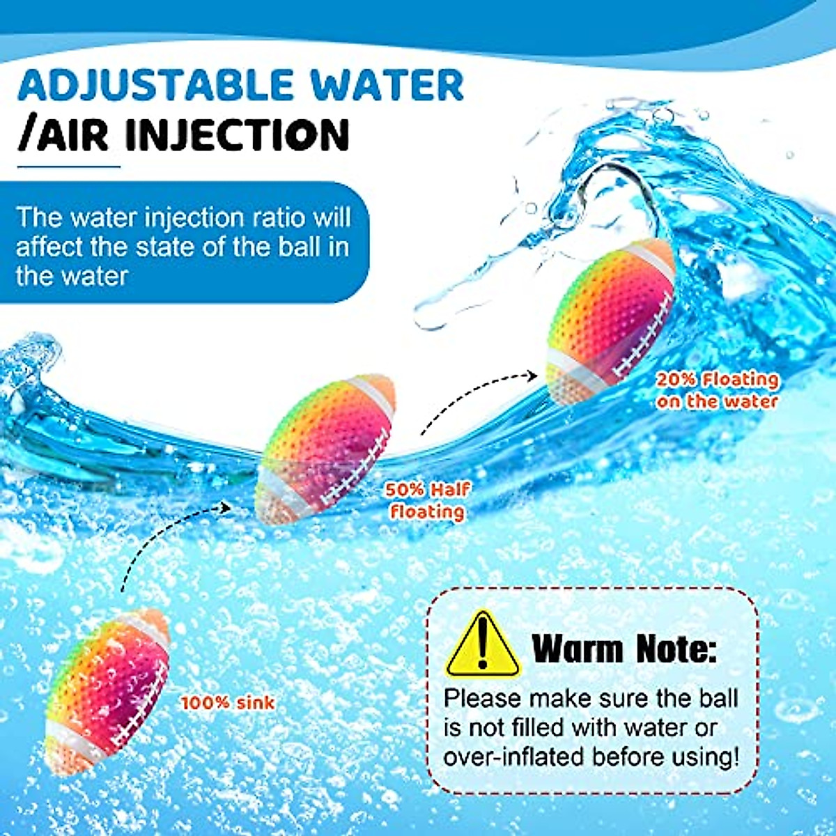 Enhon Light up Swimming Pool Football, 9.6 Inch Glow in The Dark Football, Waterproof Rainbow Football for Under Water Passing Dribbling, Pool Water Diving Ball Game Toys for Teens Adults