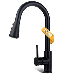 Hiqufet Black Kitchen Faucet with Pull Down Sprayer, Kitchen Sink Faucet with Pull Out Sprayer Fingerprint Resistant Single Hole Single Handle Stainless Steel Rv Kitchen Faucets Matte Black