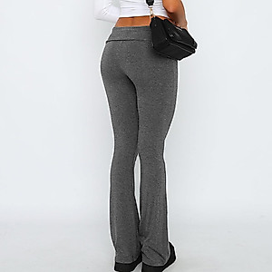 CALEBGAR Women’s Flare Pants Fold Over Waist Yoga Pants Low Rise Leggings Workout Casual Bootcut Pants Dark Grey