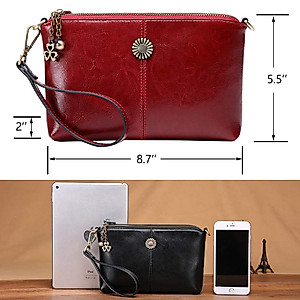 Women's Leather Wristlet Clutch Crossbody Bag, Small Shoulder Bag Cross Body Handbag Purse (Red)