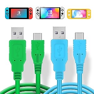 HEATFUN USB C Charger for Nintendo Switch, USB Type C Fast Charging Cable for Nintendo Switch, MacBook, Pixel C, LG Nexus 5X G5, Nexus 6P/P9 Plus, One Plus 2 and more - Blue and Green (4.92ft)