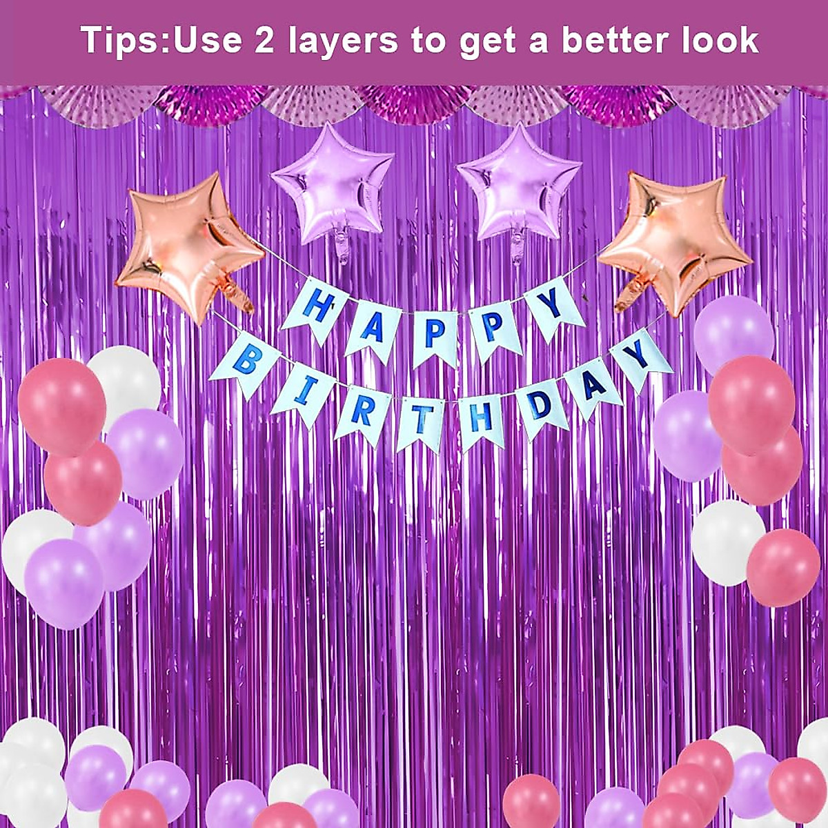 Fringe Curtains Party Decorations, Tinsel Streamers Birthday Party Decorations, Fringe Backdrop for Graduation, Baby Shower, Gender Reveal, Disco Party (2 Pack, Purple)