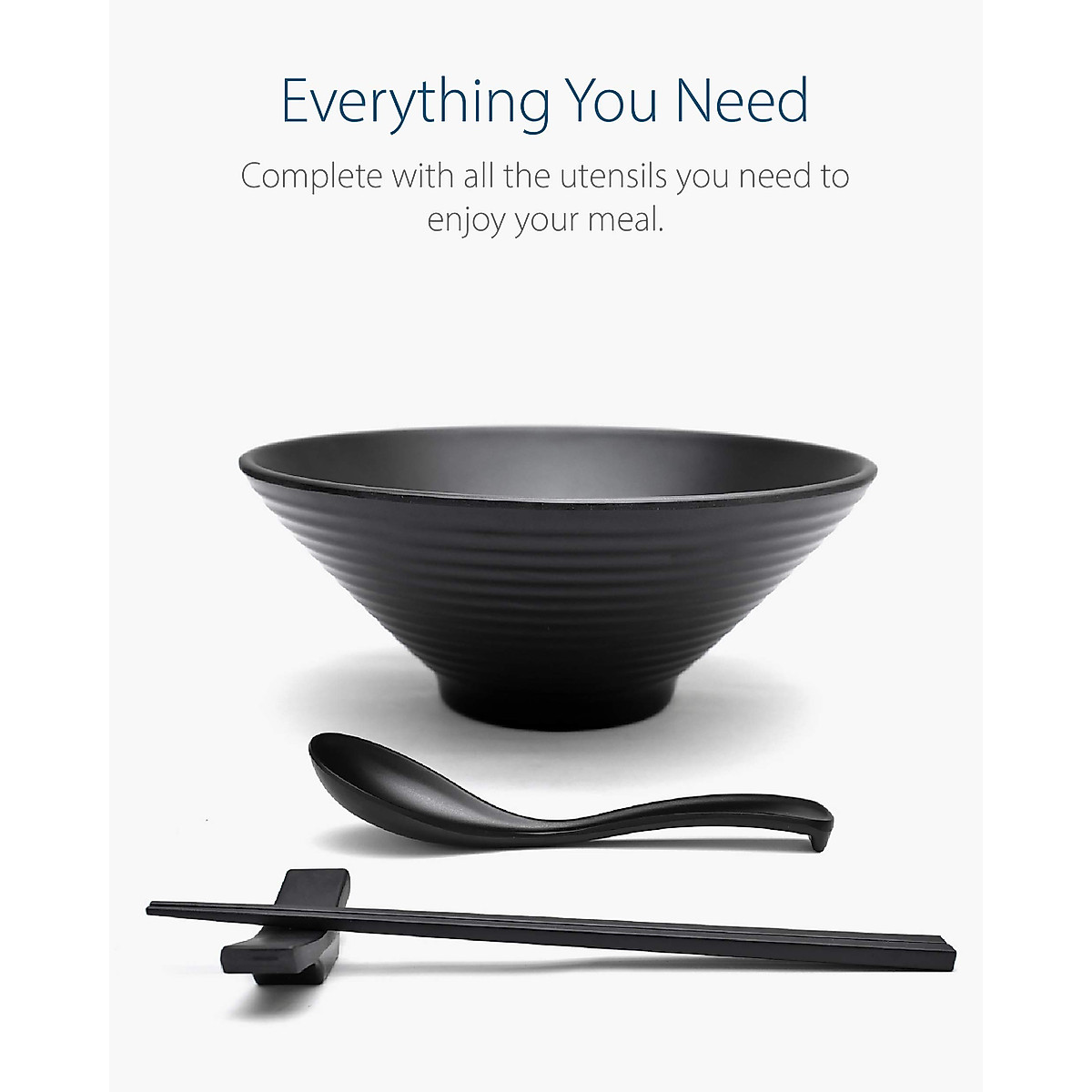 APEX S.K. 4 Sets 30 Ounce Japanese Ramen Noodle Soup Bowl Melamine Hard Plastic Dishware Ramen Bowl Set with Matching Spoon and Chopsticks for Udon Soba Pho Asian Noodles