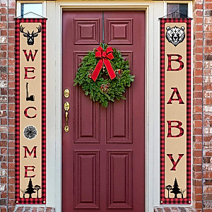 Lumberjack Baby Shower Decoration for Boy,Welcome Baby Banner,Christmas Winter Buffalo Check Plaid Baby Shower Gender Reveal Decoration