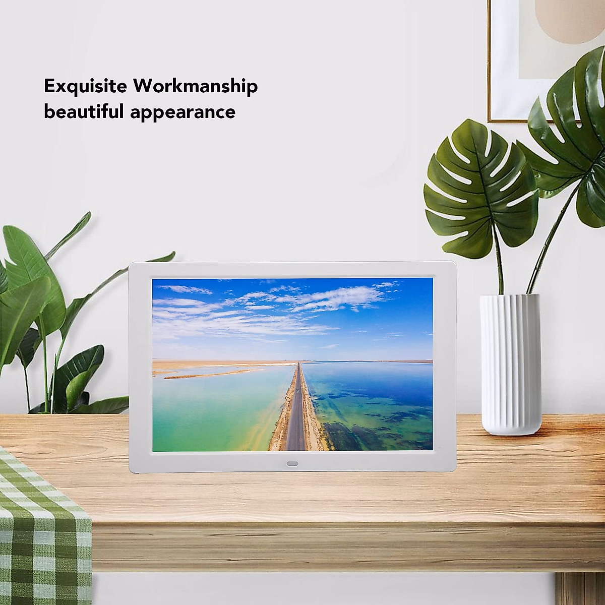 Digital Photo Frame, Electronic Photo Album 100-240V LCD Display 12.1 Inch 1280x800 Repeat Play Plug and Play White for Videos for Pictures (US Plug)