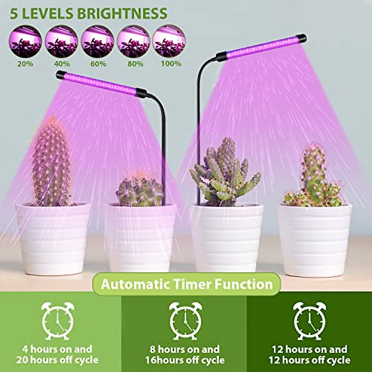 Juhefa Grow Light for Indoor Plants Growing, Red Blue Full Spectrum Gooseneck Sunlight Plant Lamp for Seedings Succulents Small Plants, Timer Function with 5-Level Brightness