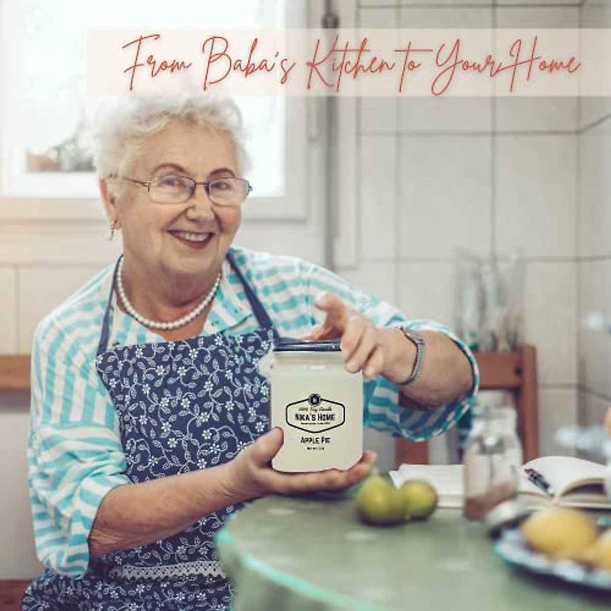 Nika's Home Apple Pie Soy Candle 12oz Mason Jar Non-Toxic White Soy Handmade, Long Burning 50-60 Hours Highly Scented All Natural, Clean Burning Large Candle Gift Décor