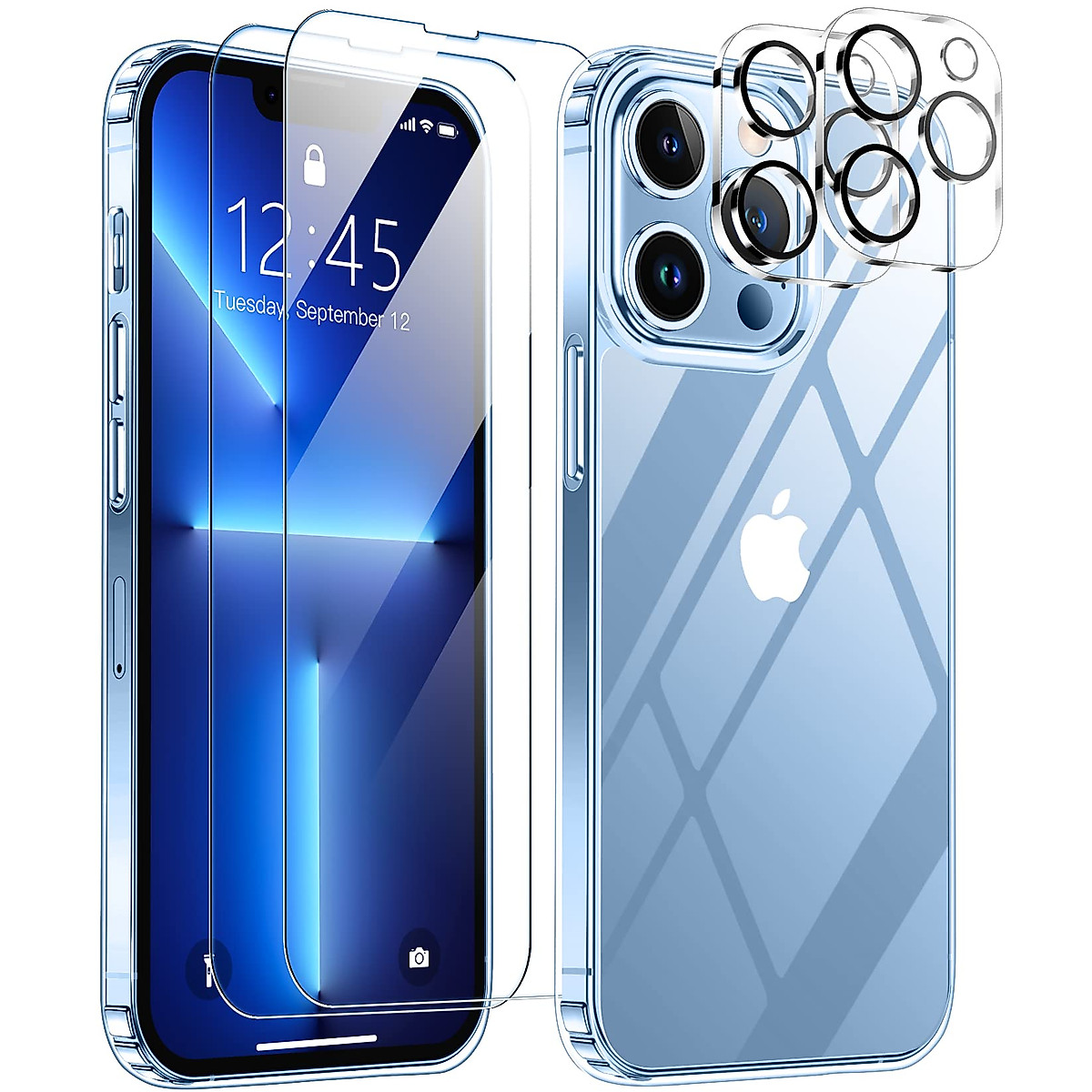 SPIDERCASE Designed for iPhone 13 Pro Max Case, [Crystal Clear Not Yellowing],with 2 Pcs [Tempered Glass Screen Protectors+Camera Lens Protectors] Slim Thin Phone Case, Clear