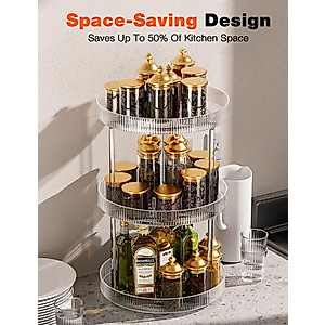 360° Clear Rotating Storage Tray, 3 Tier Lazy Susan Bathroom Countertop Organizer, Cosmetics and Perfume Organizer, Spinning Storage Tray Vanity Organizer Shelf for Bathroom Cabinet, Kitchen(Large)