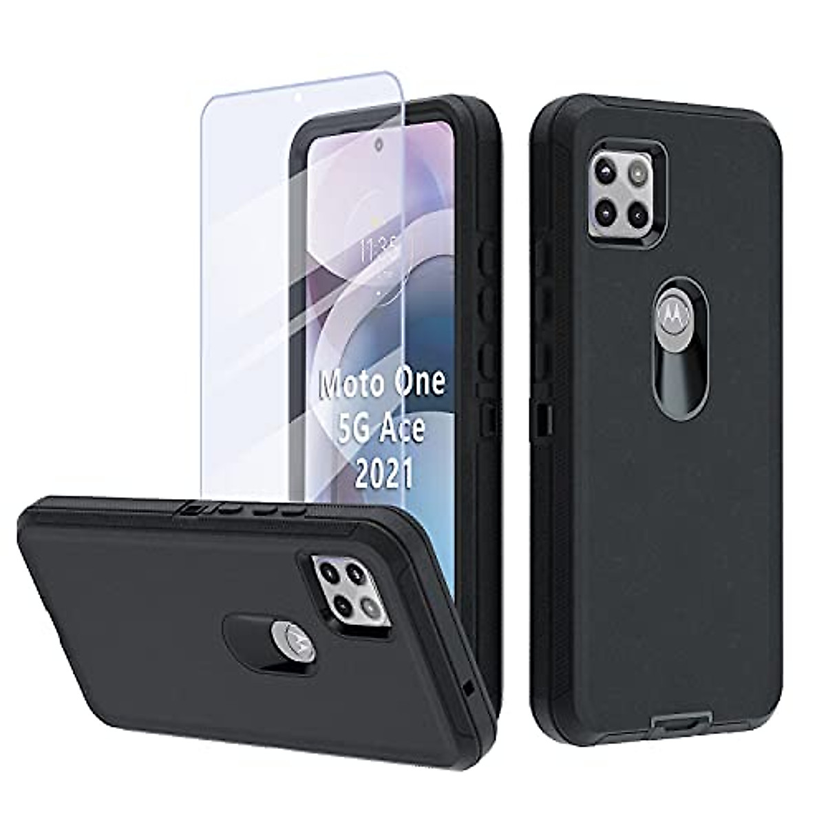 NUFR for Moto One 5G Ace Case,Motorola One 5G Ace 2021 Heavy Duty case[ with Clip], [Shockproof] [Dropproof] [Dust-Proof], Compatible with Motorola one 5G ace (Black)