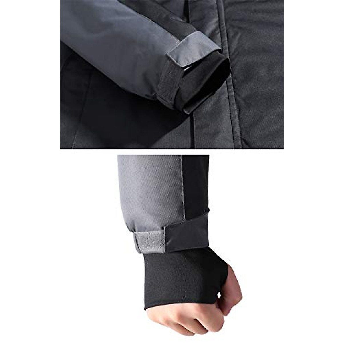 HOW'ON Men's Snow Jacket Windproof Waterproof Ski Jackets Winter Hooded Mountain Fleece Outwear Parka Black L