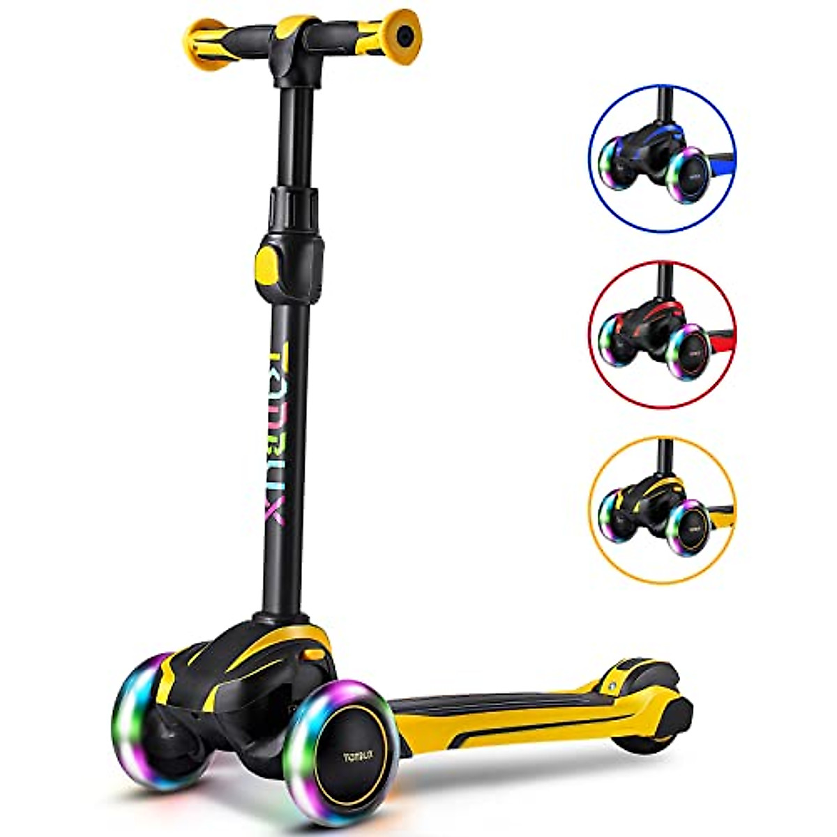 TONBUX Kids Scooter for Age 3-12, Toddler Scooter with 4 Adjustable Heights, Light Up 3-Wheels Scooter, Shock Absorption Design, Lean to Steer, Balance Training Scooter for Kids - Yellow