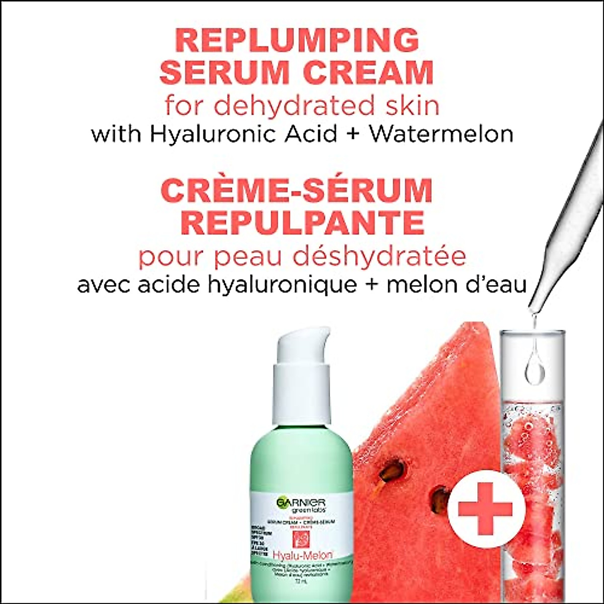 Garnier Green Labs Hyalu-Melon 3-in-1 Replumping Serum Cream with Hyaluronic Acid, 24h Moisture + Serum + SPF 30, 2.4 Fl Oz (72mL), 1 Count (Packaging May Vary)