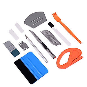 FOSHIO Vehicle Vinyl Wrap Window Tint Tools Kit with Small Felt Squeegees, Edge Trimmer Wrap Stick Squeegee, Vinyl Knife Cutters, Spare Blades for Car Roof Hood Head Tail Wrap Vinyl Film Installation