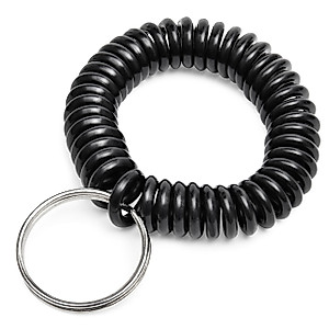 Juvale 100 Pack Spiral Coil Wrist Keychains, Stretchy Wristband Bracelet Key Rings (Black)