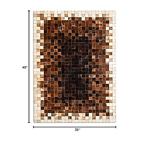 FOTA 100% Genuine Leather Cowhide Patchwork Area Rug Cow Skin Soft Hair Suede Carpet Throw Real Natural Pattern Cowhides Rustic Barn House Decor Western Southern Boho (Black Center Mix, 4' x 3')