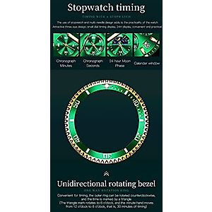 OLEVS Mens Watches Green Chronograph Luxury Dress Moon Phase Quartz Stainless Steel Waterproof Luminous Business Calendar Wrist Watch