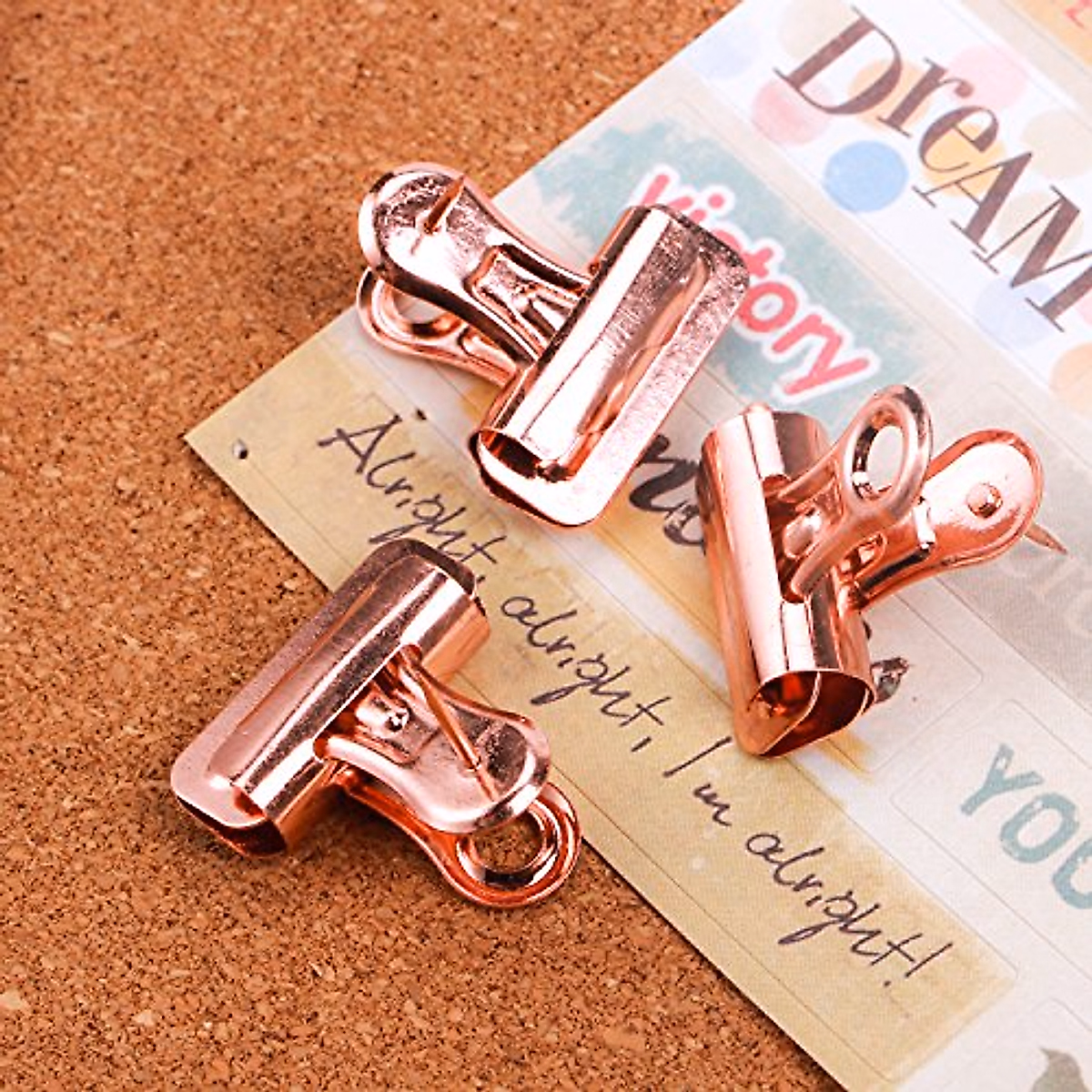 Yalis Push Pins Clips 15-Count, Pinning No Holes for Paper, Creative Paper Clips with Tack for Cork Board and Photo Wall ( Rose Gold)