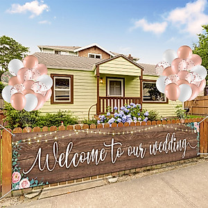 Charnoel 31 Pcs Welcome to Our Wedding Decoration 9.84 x 1.64 ft Wedding Banner and Wedding Balloons Rustic Bridal Reception