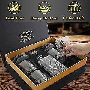 Whiskey Decanter and Glasses Set Crystal Bourbon Decanter Set with 4 Whiskey Glasses for Liquor Scotch Rum Vodka Gifts for Men Dad Husband Birthday Anniversary Plus 4 Free Coasters