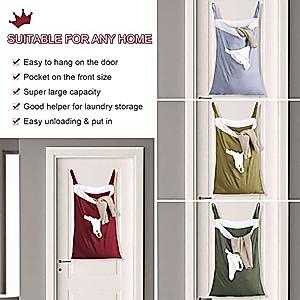 GyiHoong 100% Linen Door Hanging Laundry Hamper Bag, 20x27 Inch Hanging Laundry Bag with Front Pocket, Space Saving Over the Door Laundry Hamper(Green)