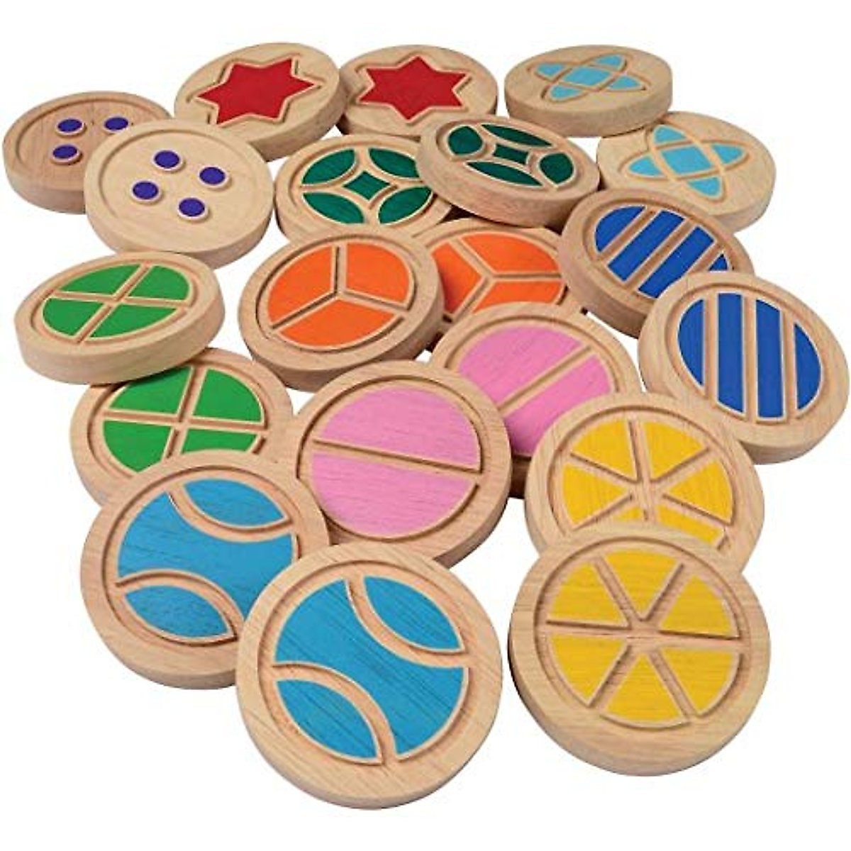 Constructive Playthings 10 Matching Pairs of 2 1/1" diam. Wooden Tactile Discs with a Canvas Bag for Ages 18 Months and Up