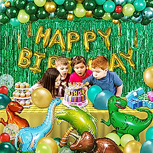 Partyville (US BASED COMPANY) Dinosaur Party Decorations With Balloons Arch Garland Kit - HAPPY BIRTHDAY And Dinosaur Balloons With Balloon Pump, Dino Themed Kid's Party Decor - Shimmer Backdrop