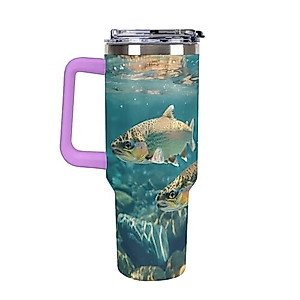 Trout 40 Oz Tumbler Insulated Stainless Steel Water Bottle Travel Mug Car Cup with Handle And Straw