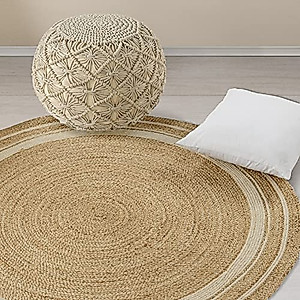 GRUHUM Jute Cotton Area Rug 4ft - Natural Fiber Round Handmade Boho Farmhouse Jute Area Rug Soft Braided Rustic Vintage Reversible Rug for Indoor Kitchen Bedroom Living Room Hallways Enterway