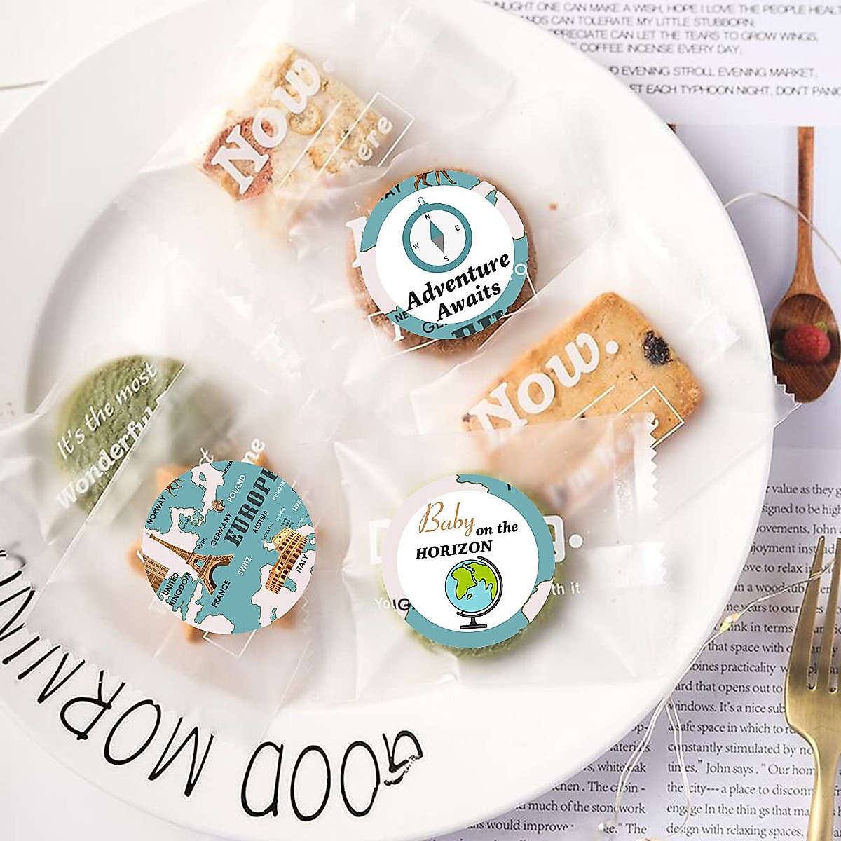 SMARSTICKER 0.75 inch Adventure Awaits Baby Shower Kiss Favors Sticker Labels Gender Neutral Party Circle Chocolate Drop for Baby Favors,Envelope Seals,Goodie Bags, Boxes 300pcs, Blue