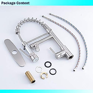 DJS Kitchen Faucet with Pull Down Sprayer, Faucet for Kitchen Sink, High Arch Stainless Steel Single Handle Spring Kitchen Faucets with Deck Plate for 1 or 3 Holes for Sink. DJS-CFLT-2020N-Lock-LED-DP