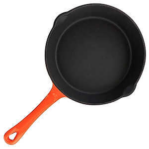 MegaChef Enameled Round 8 Inch PreSeasoned Cast Iron Frying Pan in Orange (MCCE-8)